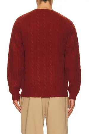 BEAMS Crew Cable 5g Sweater - Brick