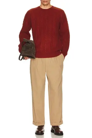 BEAMS Crew Cable 5g Sweater - Brick