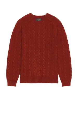 BEAMS Crew Cable 5g Sweater - Brick
