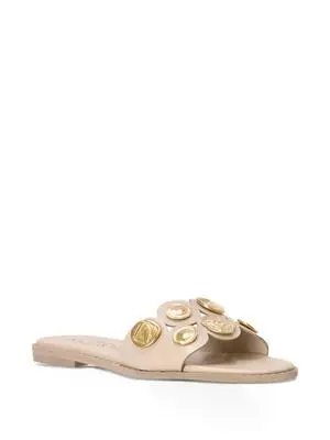 KOTRIS SANDALS Kotris Leather Coin Embellished Flat Sandals