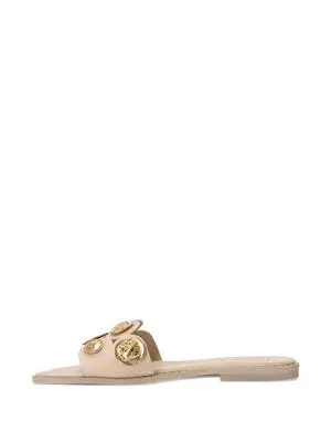 KOTRIS SANDALS Kotris Leather Coin Embellished Flat Sandals