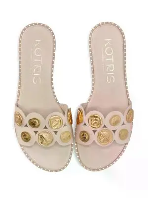 KOTRIS SANDALS Kotris Leather Coin Embellished Flat Sandals