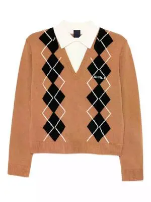 JUUN.J Layered Argyle Polo Top