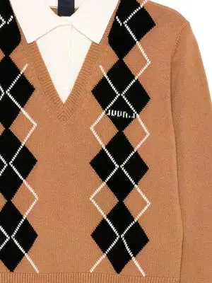 JUUN.J Layered Argyle Polo Top