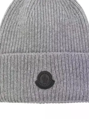 Moncler Ribbed Beanie Hat With Logo Patch