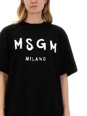 MSGM Brushed Logo T-shirt Dress - Black