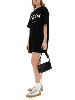 MSGM Brushed Logo T-shirt Dress - Black