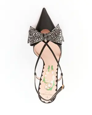 Valentino Garavani Embellished Bow Slingback Pumps - Black/black
