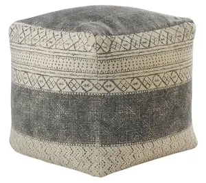 OX BAY TRADING CO. Ox Bay Tribal Bordered Cotton Pouf Ottoman - One-color