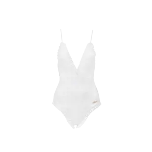 Chloé Ruffled V-neck One-piece Swimsuit - White