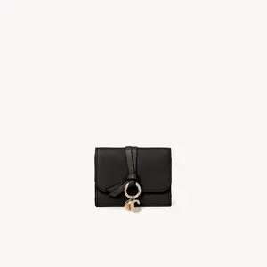 Chloé Small Alphabet Tri-fold In Grained Leather Single - Black