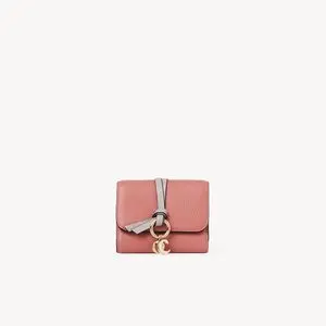 Chloé Small Alphabet Tri-fold In Grained Leather Single - Pink - Grey