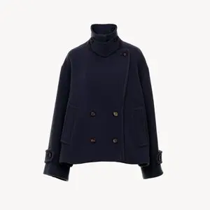 Chloé Oversized Short Coat In Wool - Iconic Navy