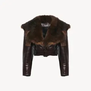 Women's Cropped Belted Leather Jackets