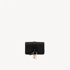 Chloé Alphabet Card Holder In Grained Leather Single - Black