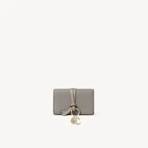 Chloé Alphabet Card Holder In Grained Leather Single - Cashmere Grey