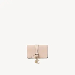 Chloé Alphabet Card Holder In Grained Leather Single - Cement Pink