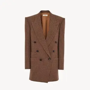 Chloé Houndstooth Wool Double-breasted Jacket - Brown - Black