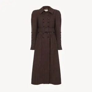 Chloé Double-breasted Riding Coat In Houndstooth Wool