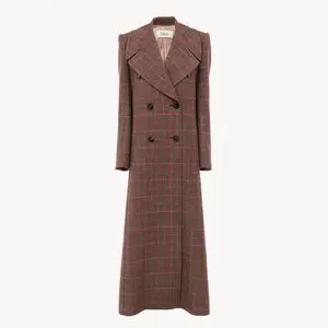 Chloé Long Double-breasted Coat In Check Wool