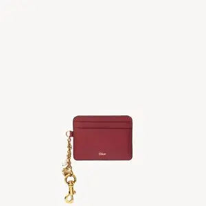 Chloé Charms Card Holder In Grained Leather Single - Brunet Red