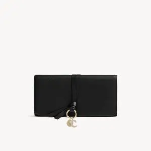 Chloé Alphabet Wallet With Flap In Grained Leather Single - Black