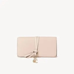 Chloé Alphabet Wallet With Flap In Grained Leather Single - Cement Pink