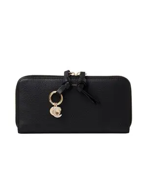 Chloé Alphabet Zipped Long Wallet In Grained Leather - Black