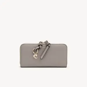 Chloé Alphabet Zipped Long Wallet In Grained Leather - Cashmere Grey