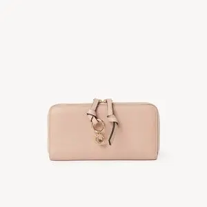 Chloé Alphabet Zipped Long Wallet In Grained Leather - Cement Pink