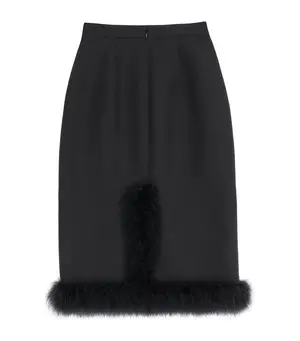 Valentino Garavani Virgin Wool-silk-feather Midi Skirt - Black