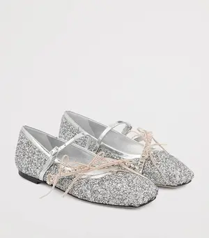 JIMMY CHOO Loli Glitter Ballerina Flats - Silver