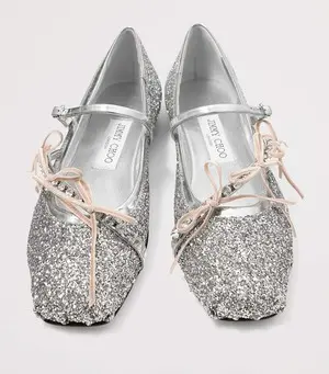 JIMMY CHOO Loli Glitter Ballerina Flats - Silver
