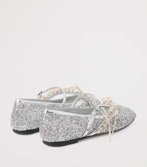 JIMMY CHOO Loli Glitter Ballerina Flats - Silver