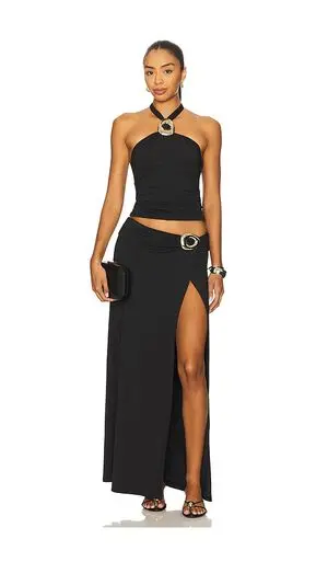 RUNAWAY THE LABEL Indiana Keyhole Halter Top With Silver Tone Detail - Black