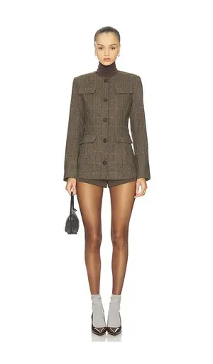 FAVORITE DAUGHTER Spencer Jacket With Button Detail - Mocha Plaid