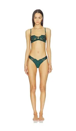 FLEUR DU MAL Rose Logo Embroidery Thong In Green