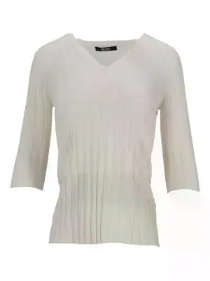 LA ROSE V-neck Ribbed Top - Neutrals