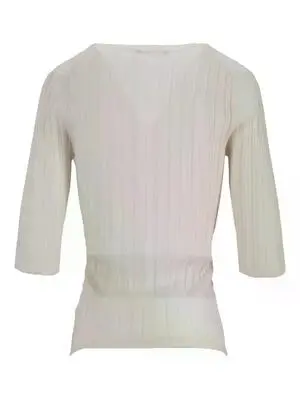 LA ROSE V-neck Ribbed Top - Neutrals
