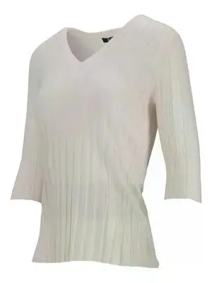 LA ROSE V-neck Ribbed Top - Neutrals