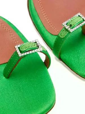 Amina Muaddi Crystal-buckle Satin Sandals