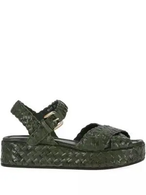 LA ROSE Woven Wedge Sandals - Green