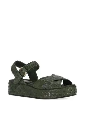 LA ROSE Woven Wedge Sandals - Green
