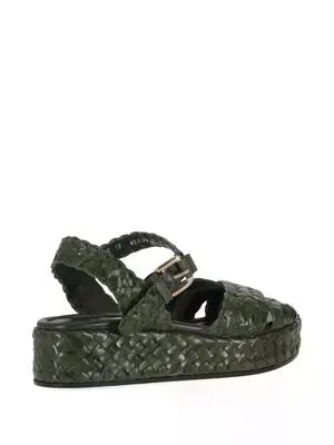 LA ROSE Woven Wedge Sandals - Green