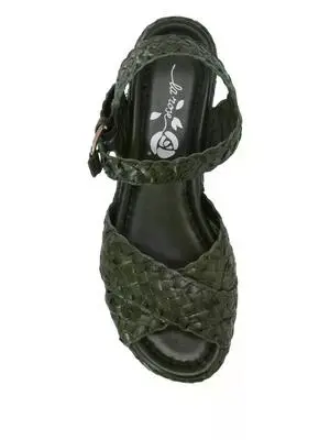 LA ROSE Woven Wedge Sandals - Green