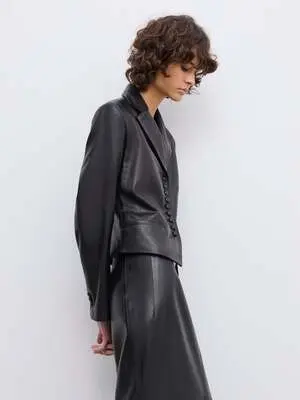 HOUSE OF DAGMAR Slim Tailored Lambskin Nappa Leather Blazer