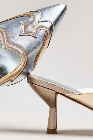 Maeve Pointed-toe Western Mule Heels - Gold & Silver