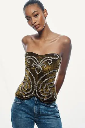 OLLARI Velvet Crystal Corset Top