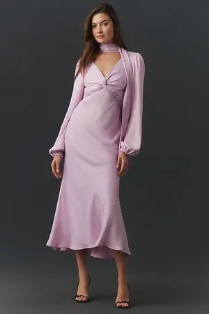 Bhldn Long-sleeve Scarf-neck A-line Dress