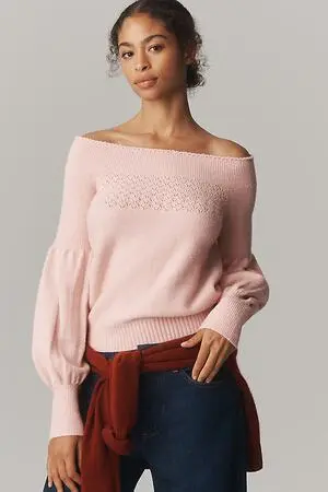 Anthropologie Off-shoulder Ruffle-edge Sweater - Mauve Pink